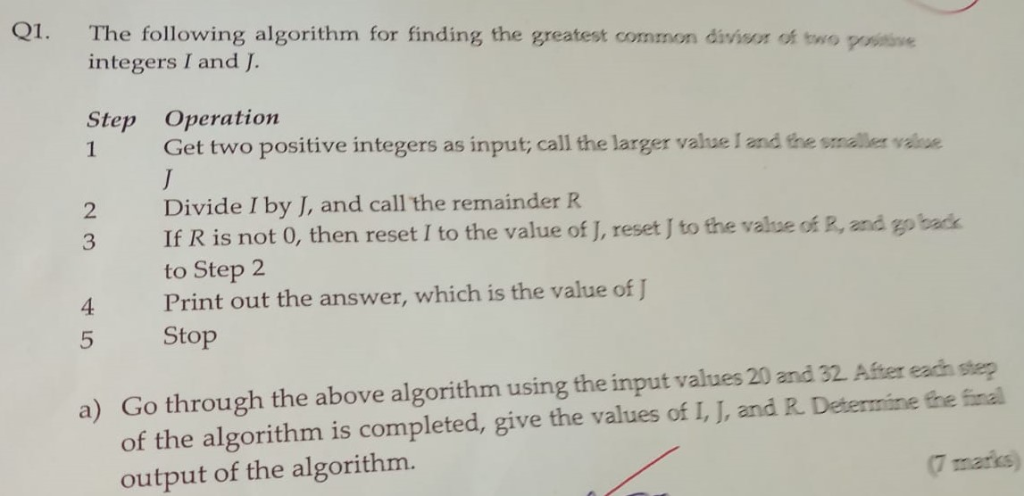 Solved Q1. The following algorithm for finding the greatest | Chegg.com