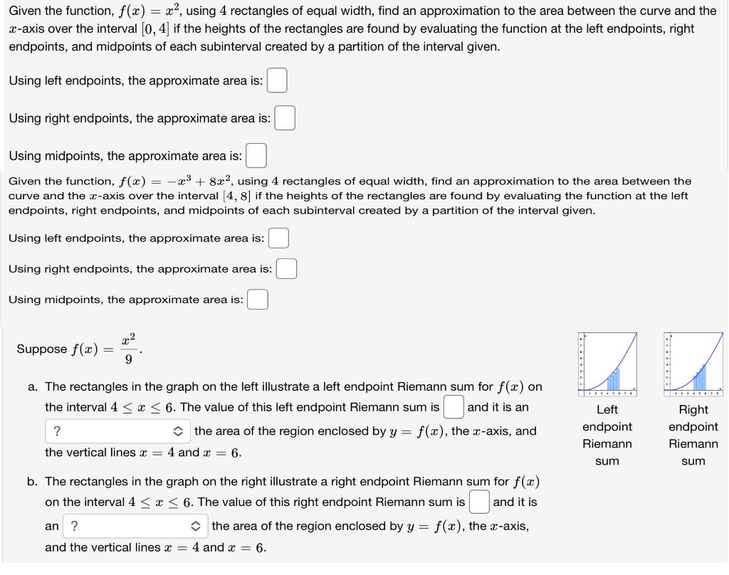 Solved Given the function, f(x) = x2, using 4 rectangles of | Chegg.com