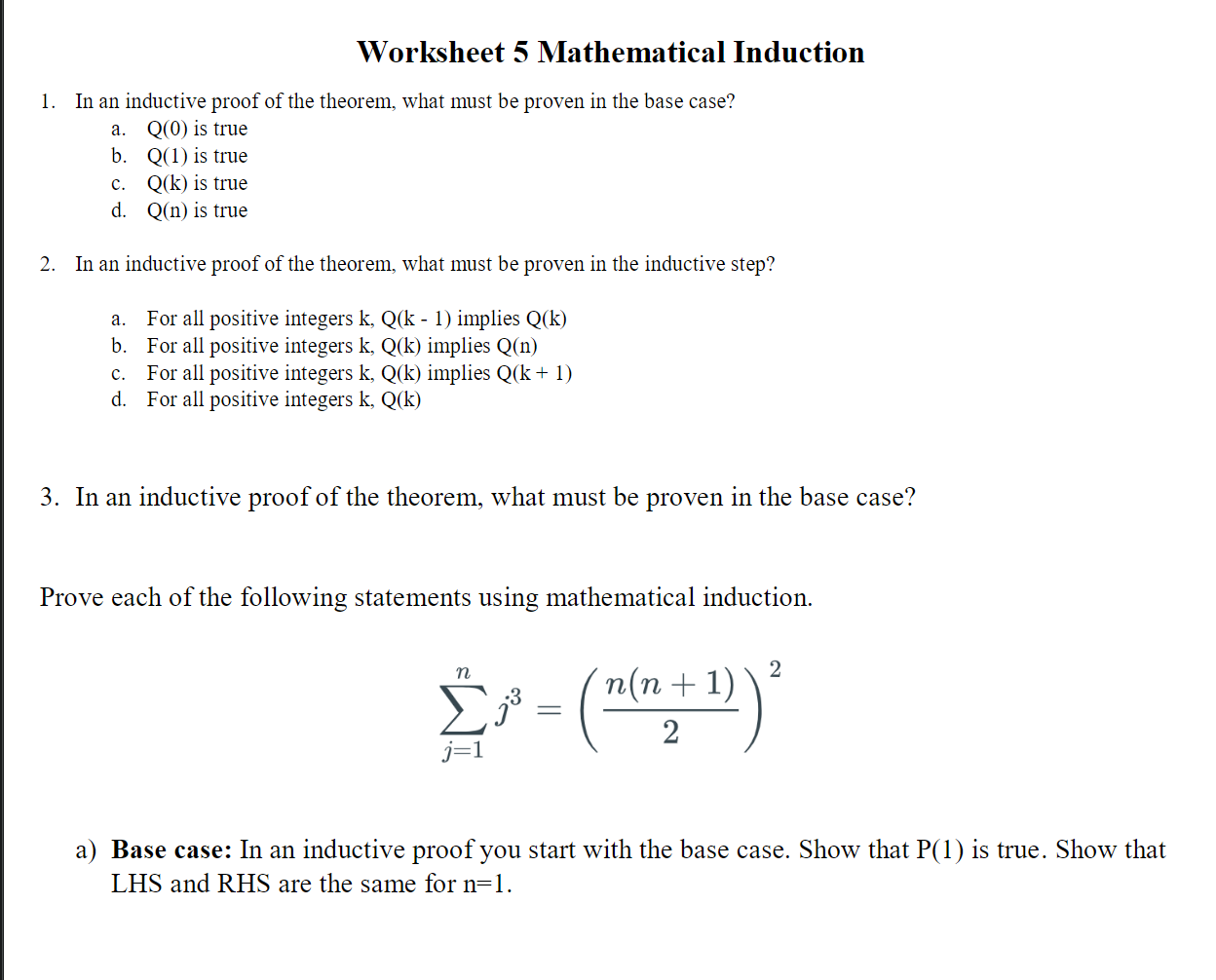 Mathematical Induction Worksheet Principle Of Mathematical Induction,