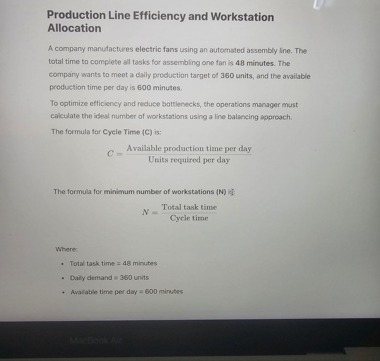 Solved Production Line Efficiency and WorkstationAllocationA | Chegg.com