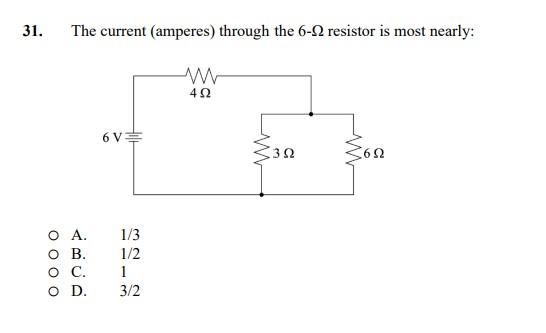 Solved 31. The current (amperes) through the 6−Ω resistor is | Chegg.com