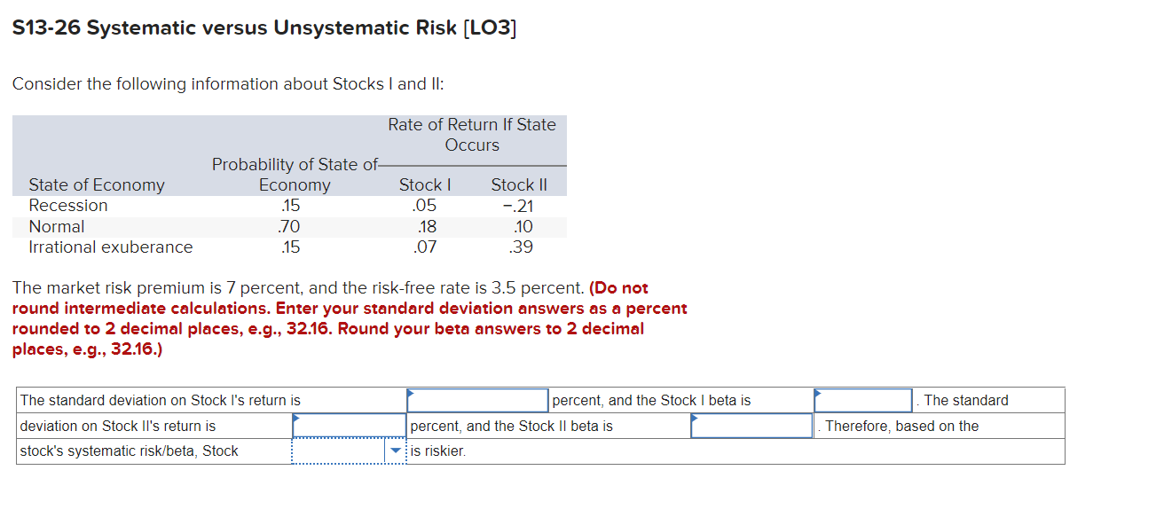 Solved S13-26 Systematic versus Unsystematic Risk (LO3] | Chegg.com