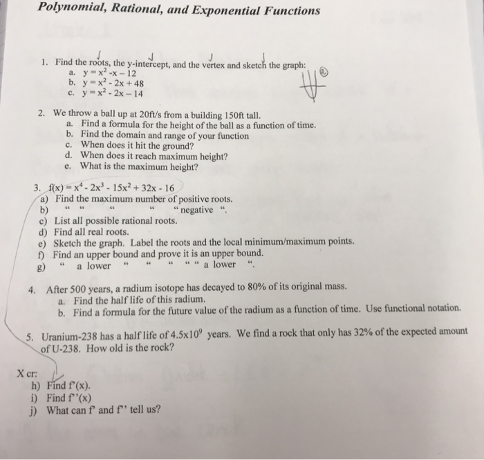 Solved Polynomial, Rational, and Exponential Functions 1. | Chegg.com