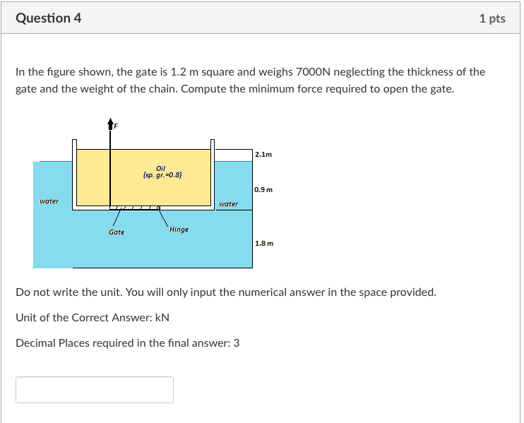Solved Question 4 1 pts In the figure shown, the gate is 1.2 | Chegg.com