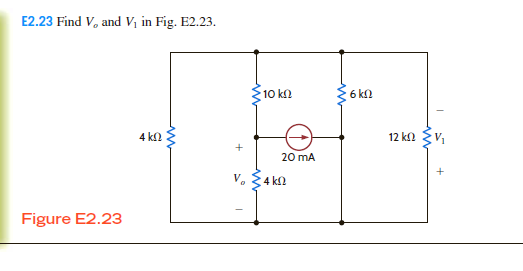 Solved E2.23 Find Vo and V1 in Fig. E2.23. Figure E2.23 | Chegg.com
