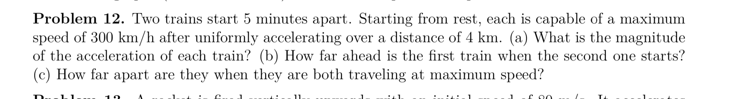 Solved Problem 12. Two trains start 5 minutes apart. | Chegg.com