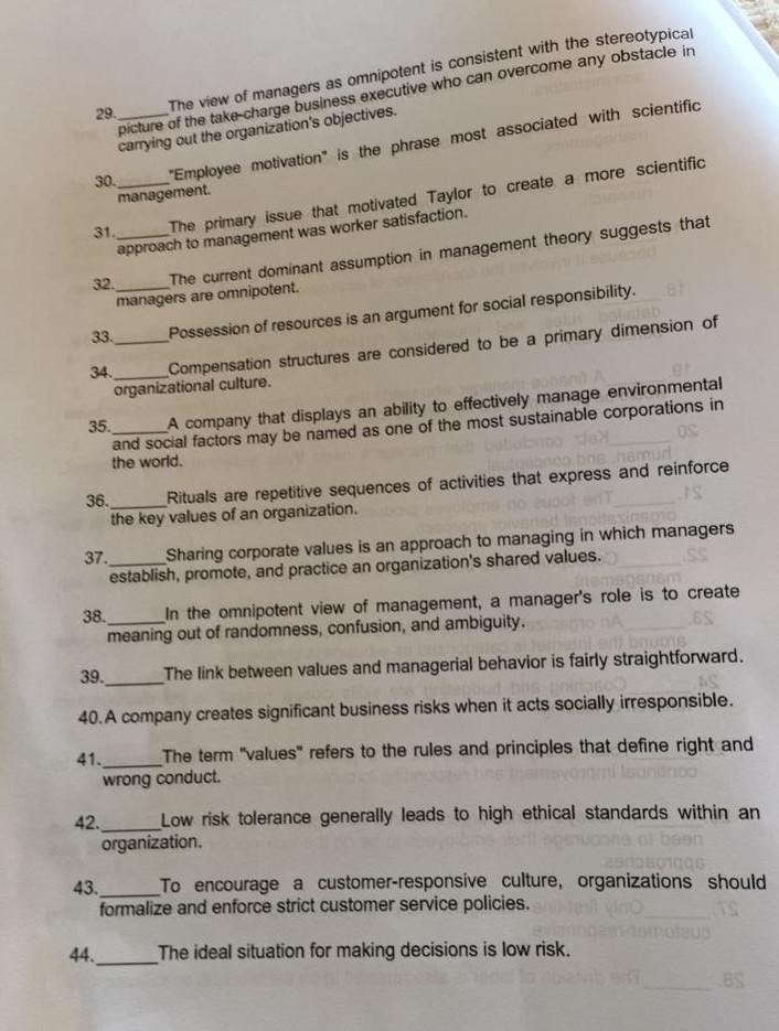 Solved 29. The view of managers as omnipotent is consistent | Chegg.com