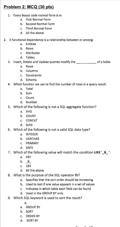 Solved Problem 2: MCQ (30 pts) 1. Every Boyce code normal | Chegg.com