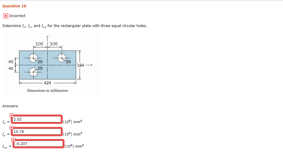 Solved Question 10 x Incorrect Determine Ix, ly, and Ixy for | Chegg.com