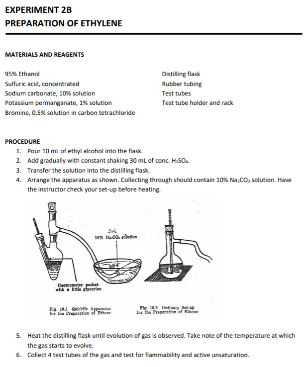 Solved EXPERIMENT 2B PREPARATION OF ETHYLENE MATERIALS AND | Chegg.com