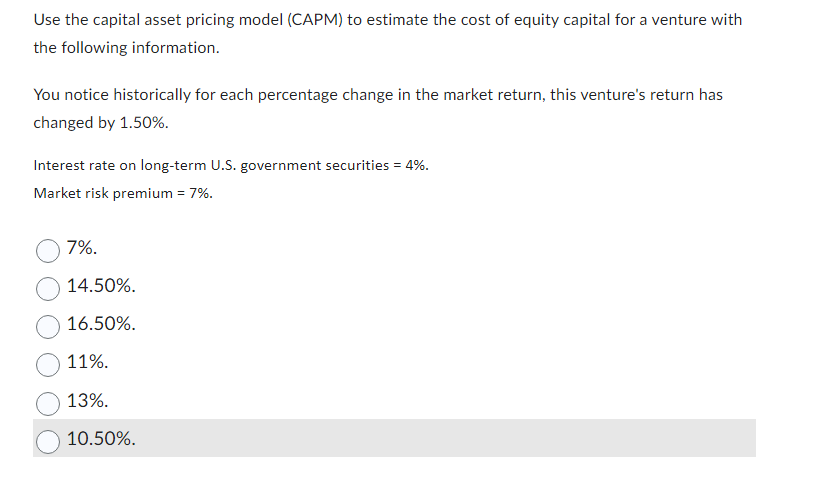 Solved Use the capital asset pricing model (CAPM) to | Chegg.com