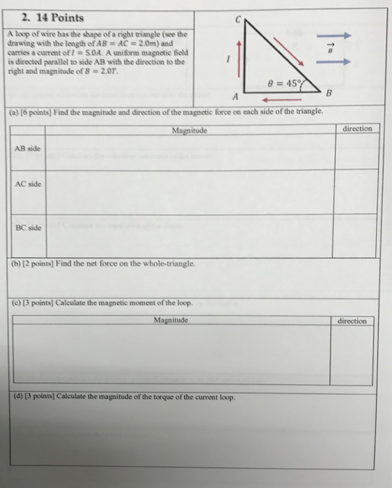 Solved A loop of wire has the shape of a right triangle (see | Chegg.com