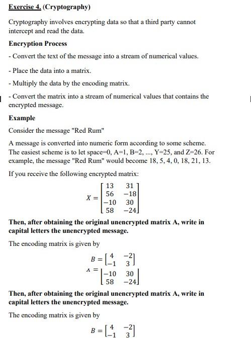 Solved Exercise 4. (Cryptography) Cryptography involves | Chegg.com