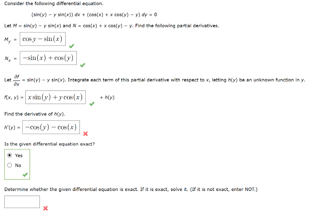 Solved Consider The Following Differential Equation sin y Chegg