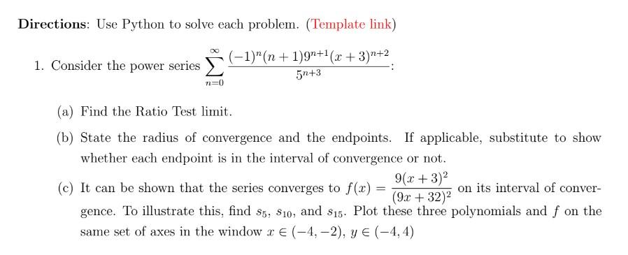 Directions: Use Python to solve each problem. | Chegg.com