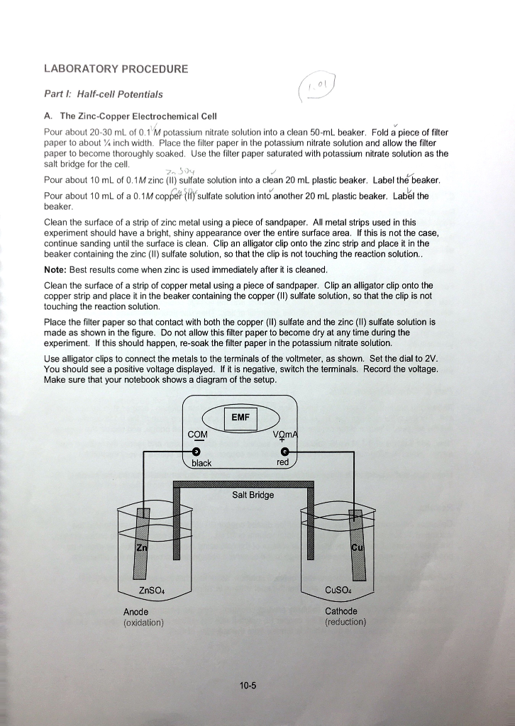 Electrochemical Cells Lab Determine the half cell | Chegg.com