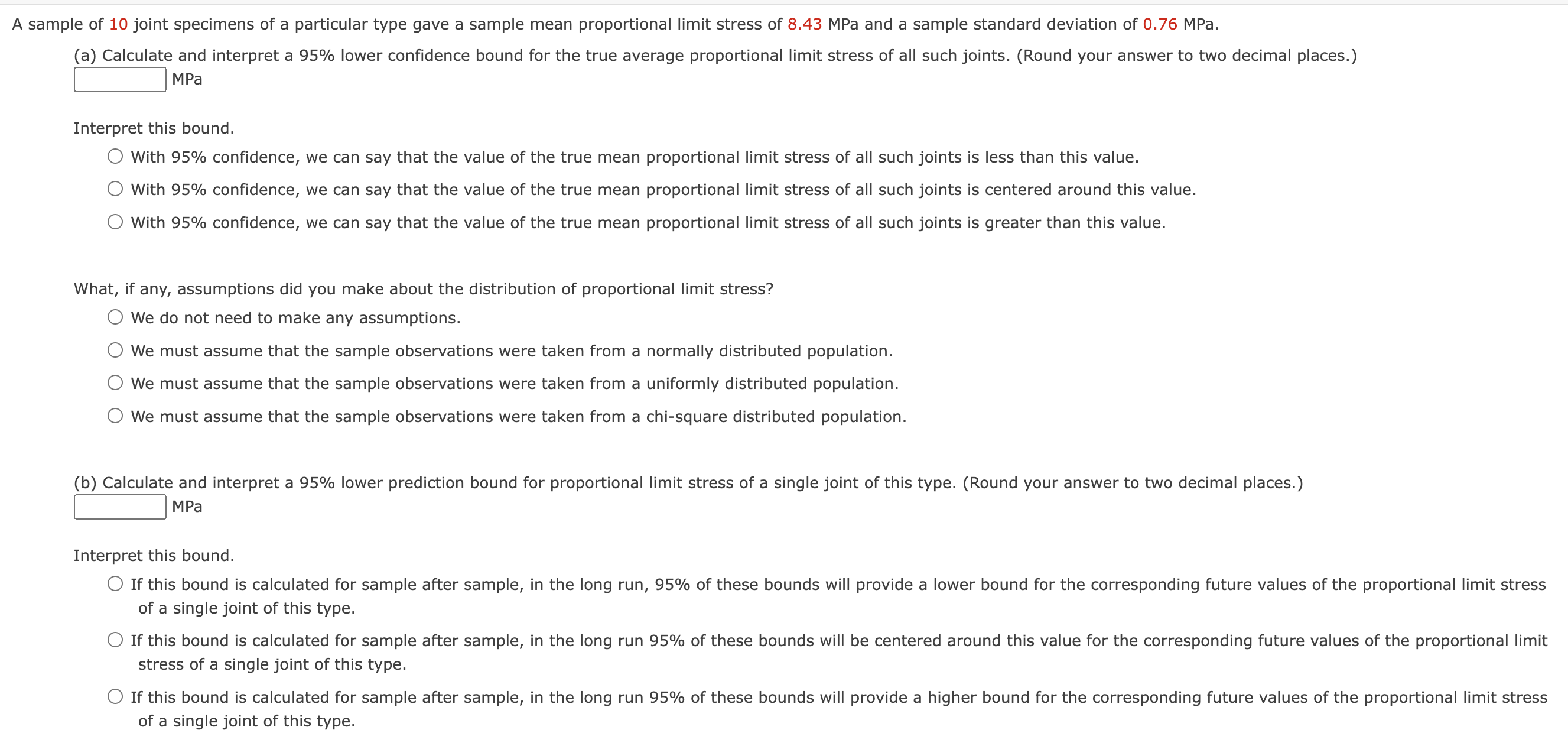 Solved A sample of 10 ﻿joint specimens of a particular type | Chegg.com
