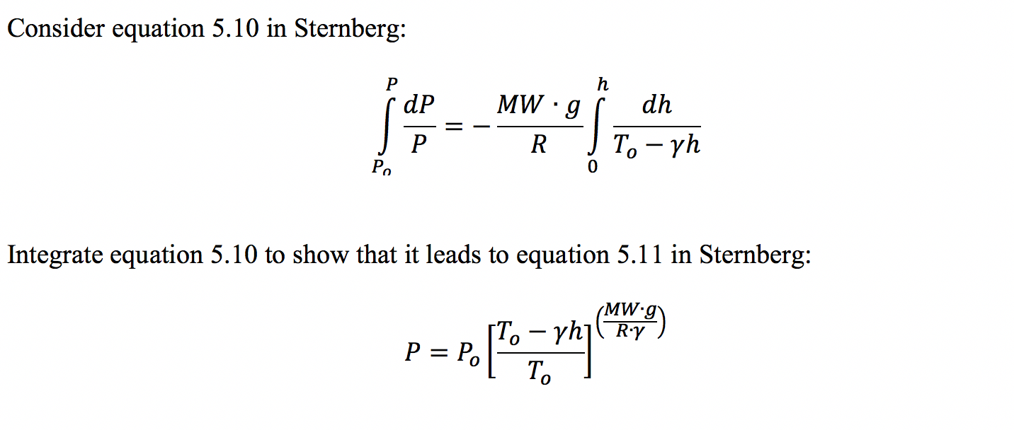 Solved Consider equation 5.10 in Sternberg: h boede dP = MW | Chegg.com