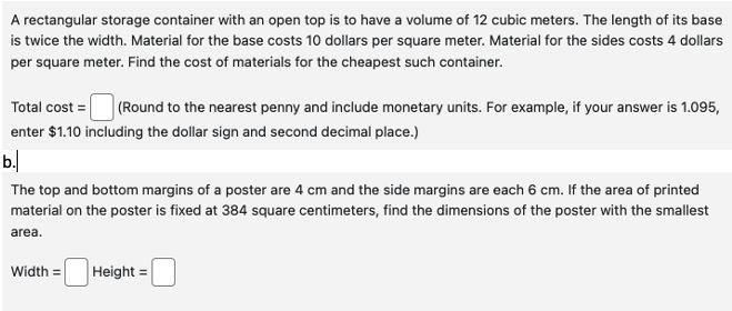 Solved A rectangular storage container with an open top is | Chegg.com