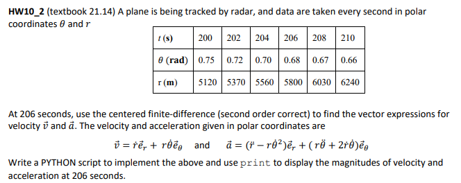 Solved HW10_2 (textbook 21.14) A plane is being tracked by | Chegg.com