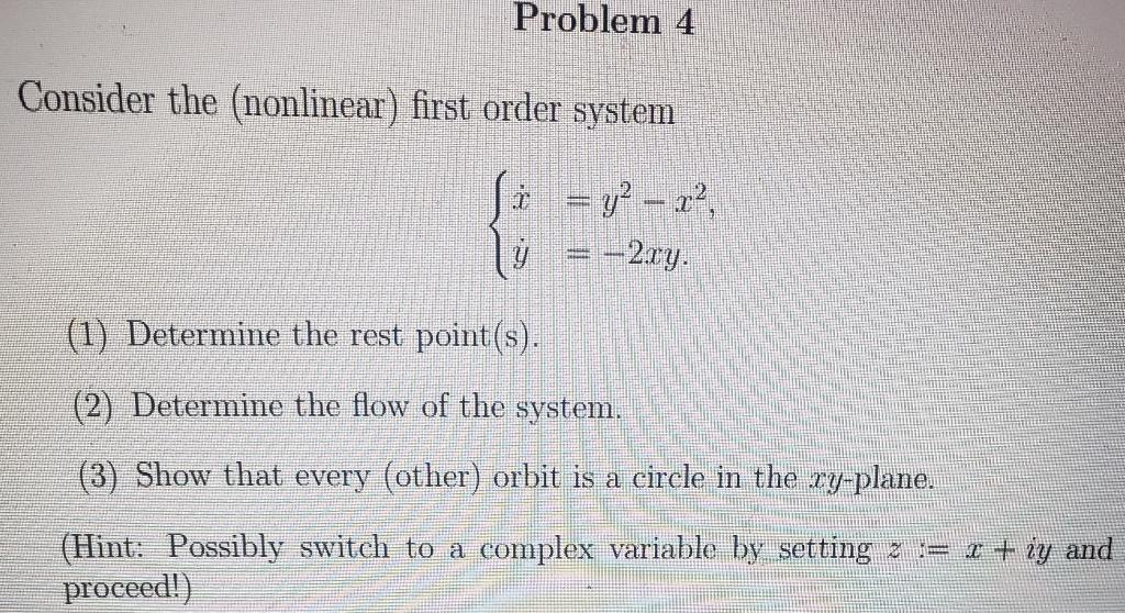 Solved Consider the (nonlinear) first order system | Chegg.com