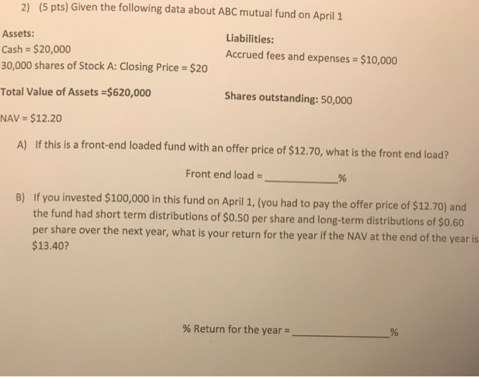 Solved 2) (5 pts) Given the following data about ABC mutual | Chegg.com