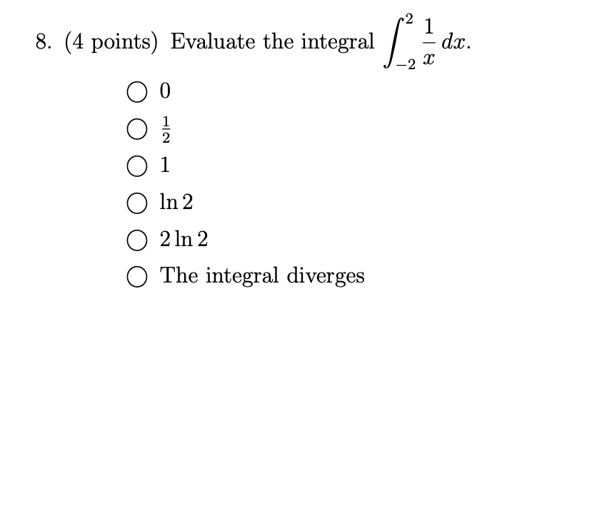 Solved 8. (4 points) Evaluate the integral ∫−22x1dx. 0 21 1 | Chegg.com