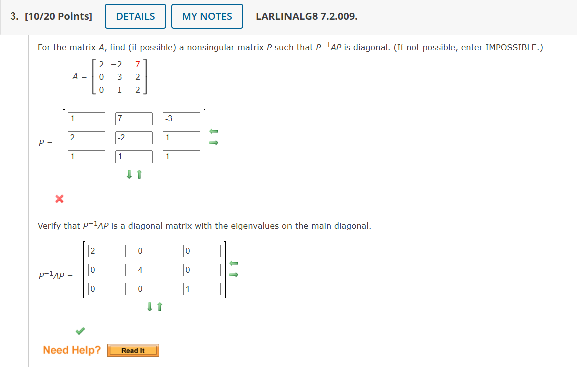 Solved [10/20 ﻿Points]LARLINALG8 7.2.009.For the matrix A, | Chegg.com