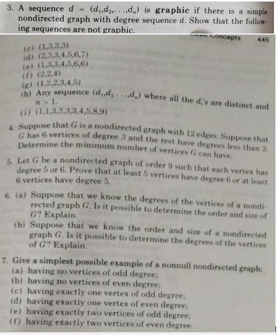 Solved 3. A sequence d (d,,d,,. ...d.) is graphic if there | Chegg.com