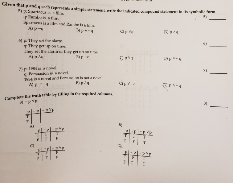 Solved DJ TIL Jldeneill Given that p and q each represents a | Chegg.com