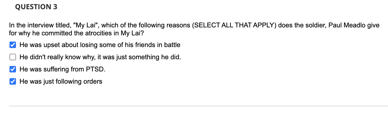 In the interview titled, "My Lai", which of the | Chegg.com