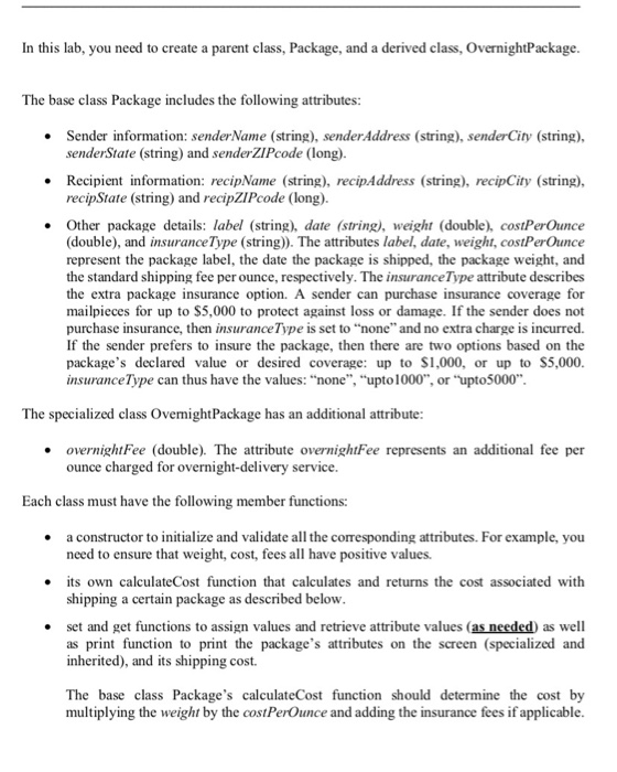 Solved In this lab, you need to create a parent class, | Chegg.com