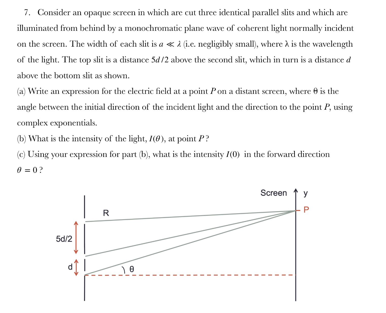 Solved 7. Consider an opaque screen in which are cut three | Chegg.com
