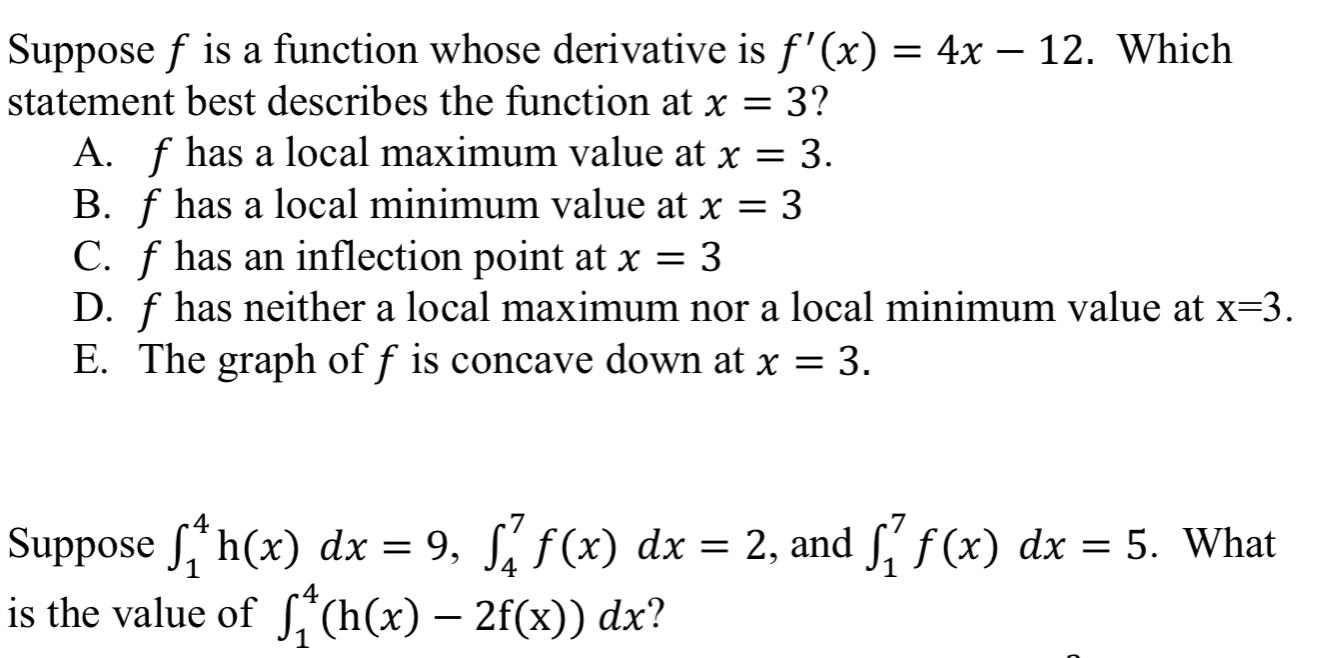Solved Suppose f is a function whose derivative is f'(x) = | Chegg.com