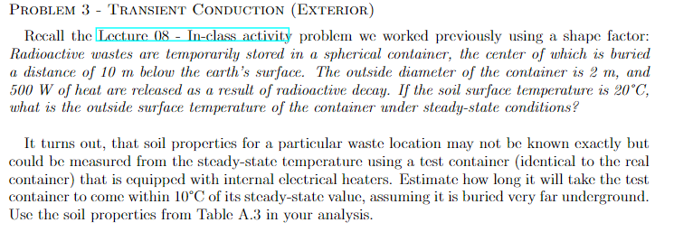 Solved Problem 3 - Transient Conduction (Exterior) Recall | Chegg.com