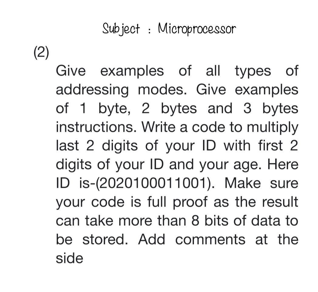 Solved Subject Microprocessor 2 Give Examples Of All