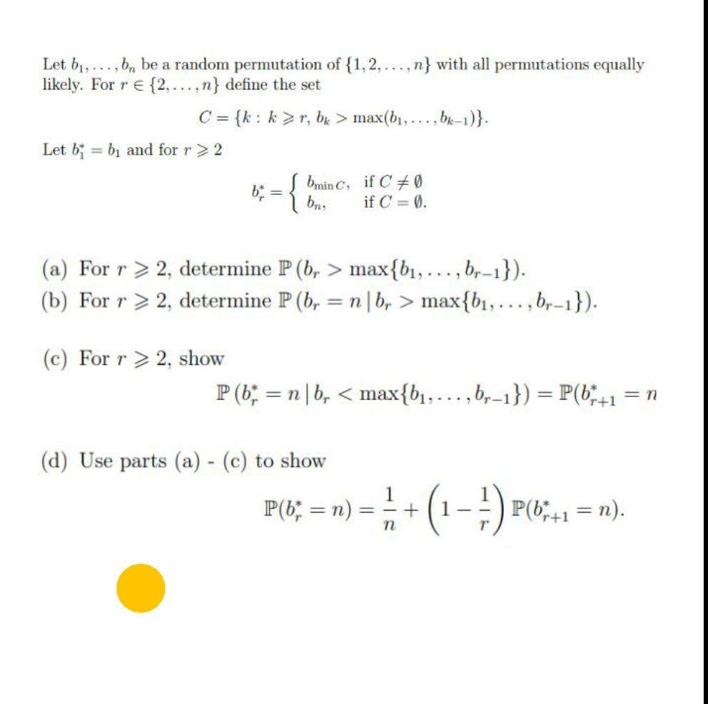 Solved Let bi...., by be a random permutation of {1,2,...,n} | Chegg.com