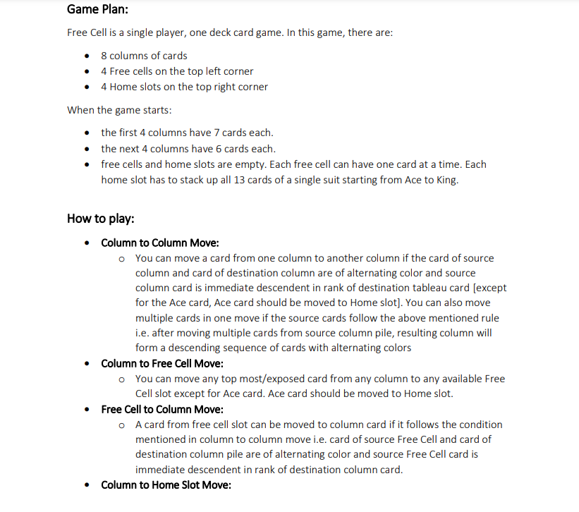 Game Plan: Free Cell is a single player, one deck | Chegg.com