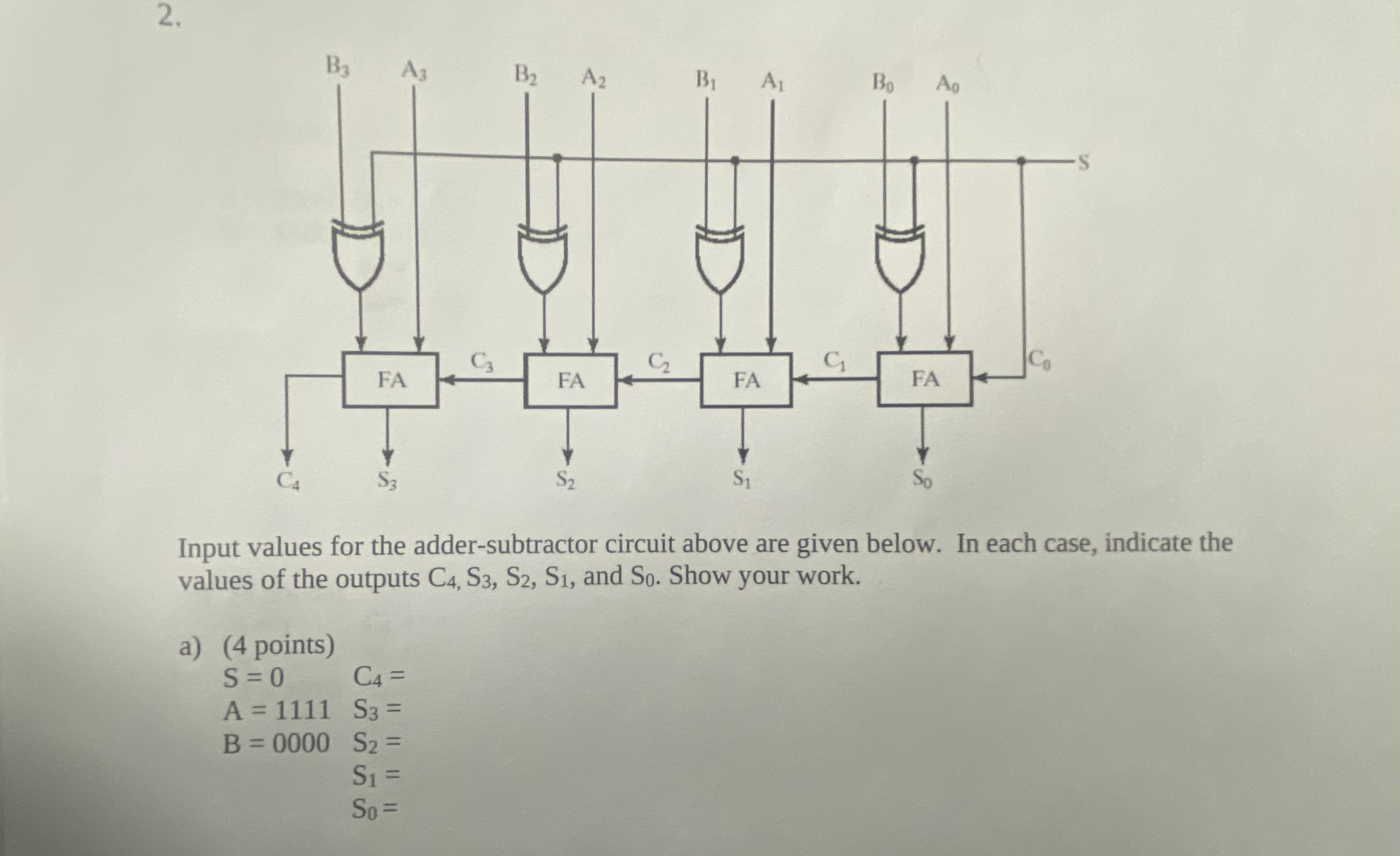 Solved Input values for the adder-subtractor circuit above | Chegg.com