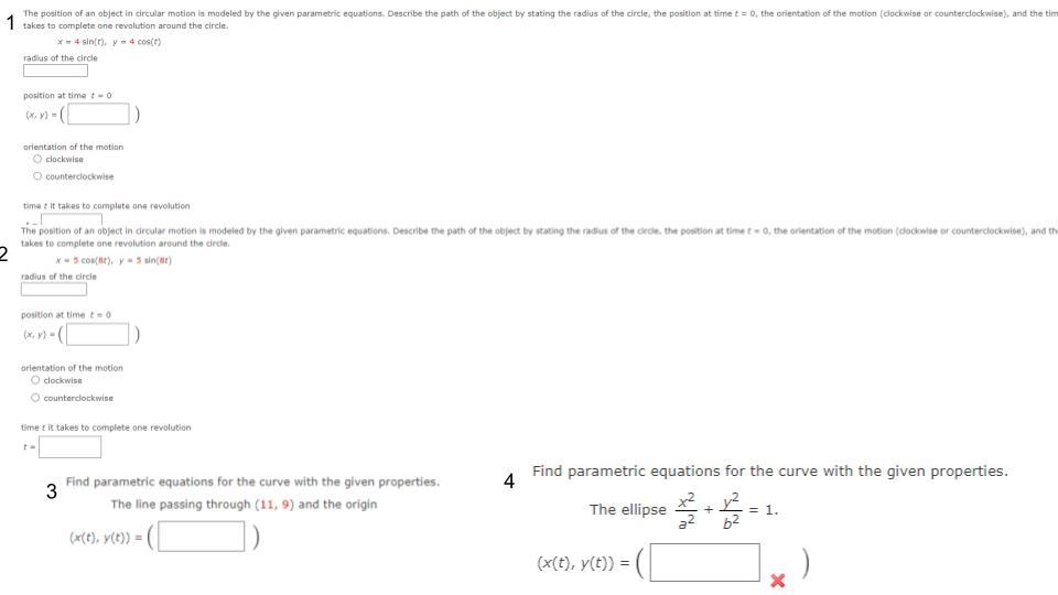 Solved 1 The position of an object in circular motionls | Chegg.com