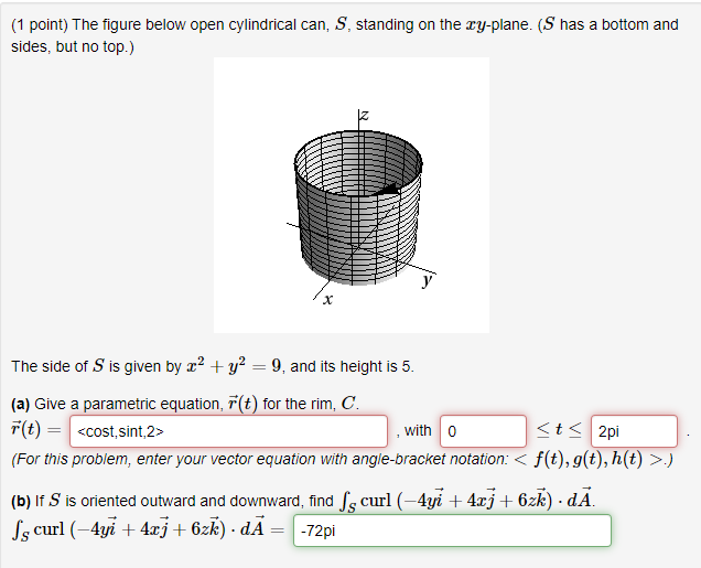 Solved (1 point) The figure below open cylindrical can, S, | Chegg.com