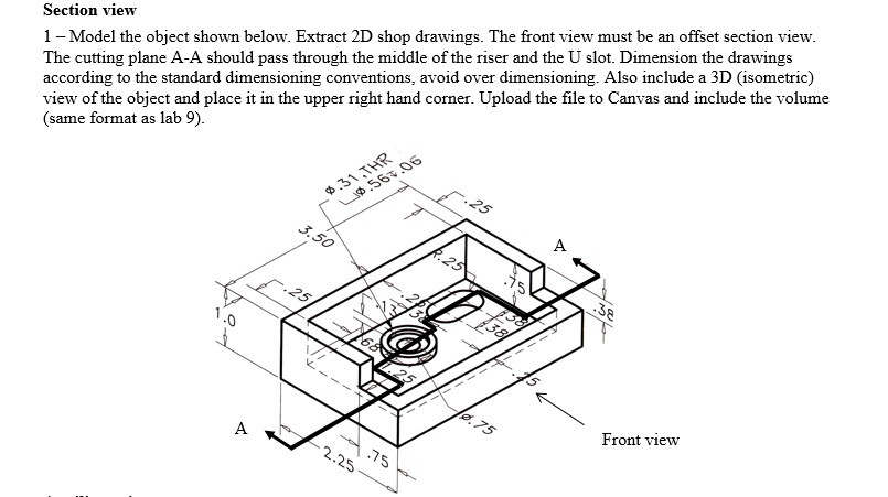 Solved Section view 1 - Model the object shown below. | Chegg.com