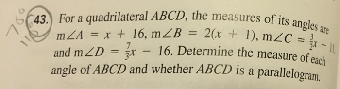 Solved for each quadrilateral ABCD, the measures of its | Chegg.com
