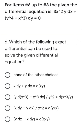 Solved For items #6 up to #8 the given the differential | Chegg.com