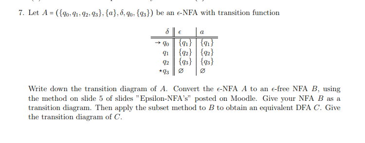 Solved Let A=({q0,q1,q2,q3},{a},δ,q0,{q3}) ﻿be an εlon-NFA | Chegg.com