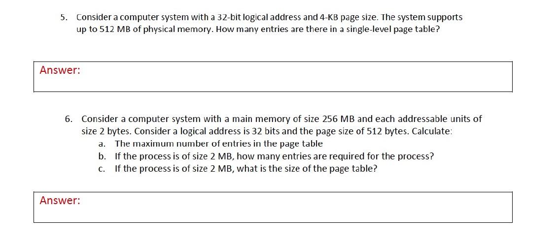 Solved 5 Consider A Computer System With A 32 Bit Logical 
