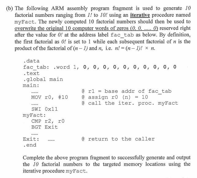 Solved Complete the below ARM assembly program to generate | Chegg.com