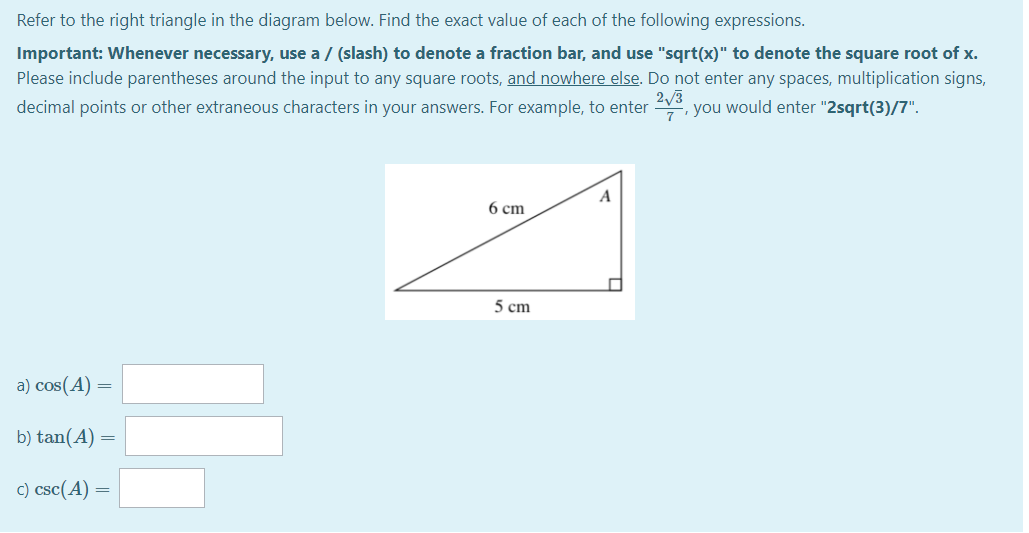 Solved Refer to the right triangle in the diagram below. | Chegg.com