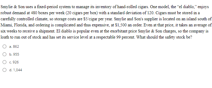 Smylie \& Son uses a fixed-period system to manage | Chegg.com