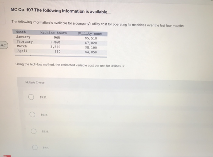 Solved MC Qu. 107 The following information is available... | Chegg.com